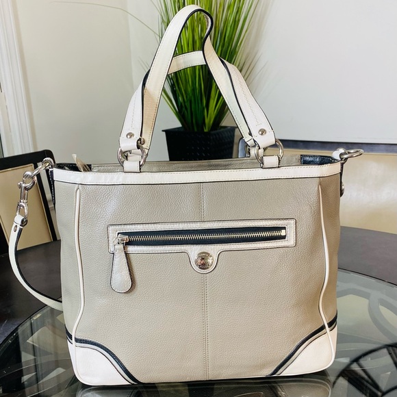 Coach | Bags | Coach Laura Spectator Tote Grey White Pebbled Leather ...
